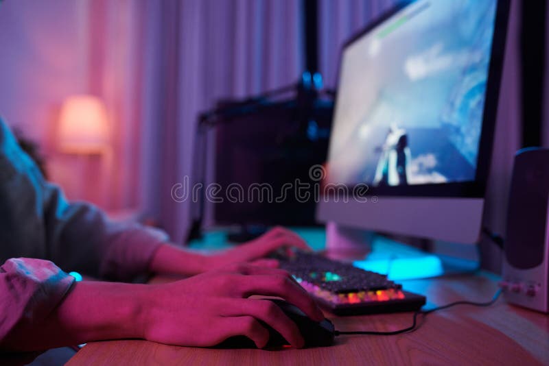 Boy Playing Computer Game stock image. Image of videogame - 267962479