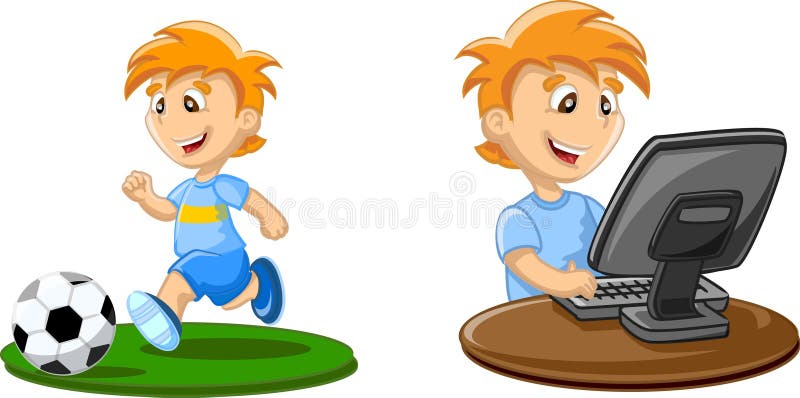 Boy is Playing on a Computer,vector Stock Vector - Illustration of ...