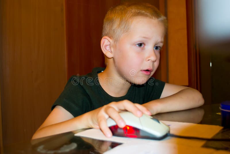 Boy Playing on the Computer Stock Image - Image of contentedly, child ...