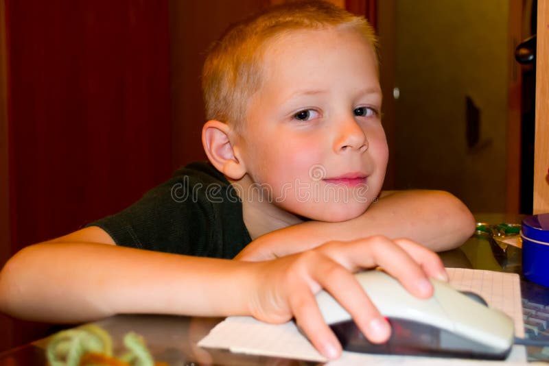 Boy Playing on the Computer Stock Image - Image of control, cheerful ...