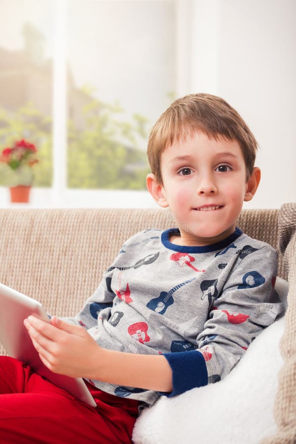 Boy Playing with Digital Tablet Stock Image - Image of computer, home ...