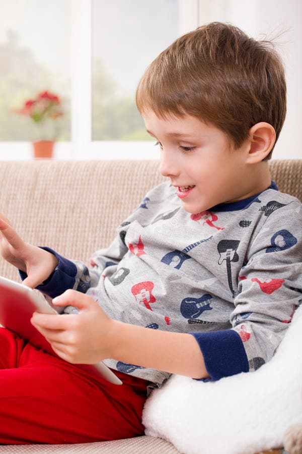 Boy Playing with Digital Tablet Stock Photo - Image of electronic ...
