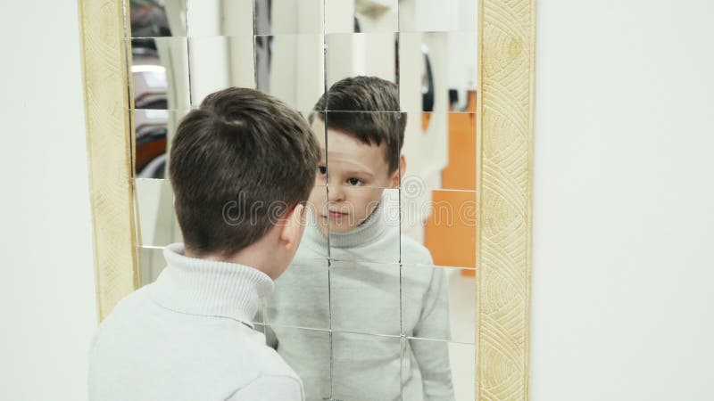 Boy Playing with Distorted Mirror in Museum of Science while School ...