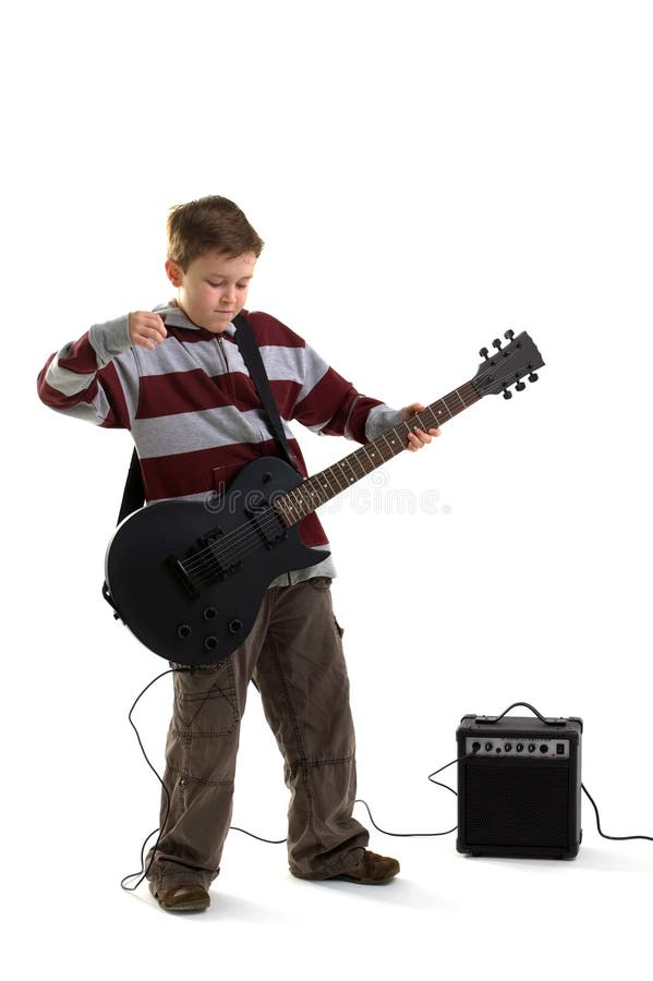 Boy Playing on Electric Guitar on the Stage Stock Image - Image of ...