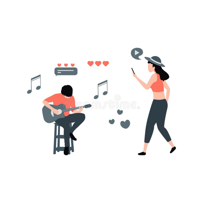 The boy is playing guitar stock illustration. Illustration of sing ...