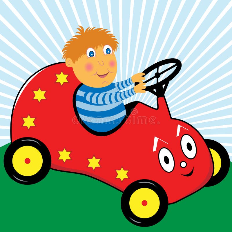 Boy Playing in His Cartoon Car Stock Vector - Illustration of ...