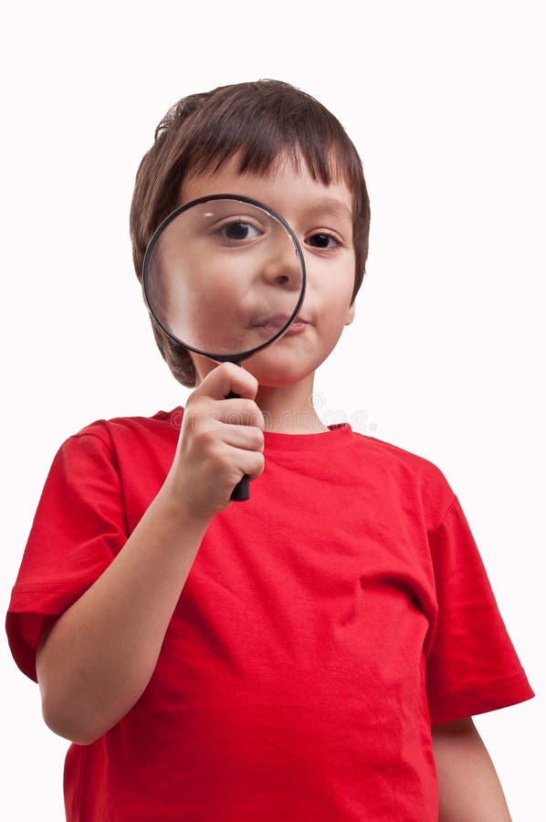 Man with Magnifier in Hand Looking at His Watch on White Background ...