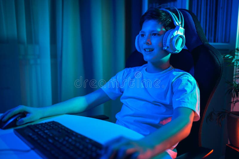 Boy Playing Online Video Game on His Personal Computer Stock Photo ...