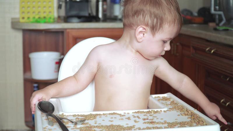 Boy Playing with Peas and Beans Stock Footage - Video of motor, happy ...