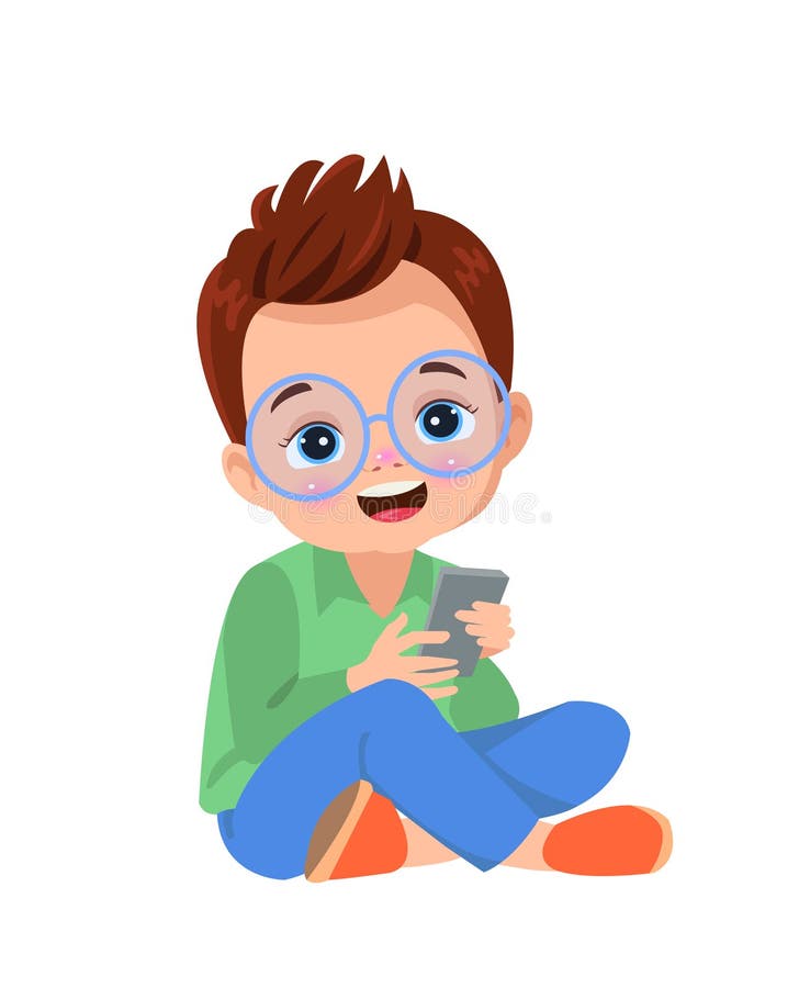 Little Boy Playing with Phone Cross-legged Stock Vector - Illustration ...
