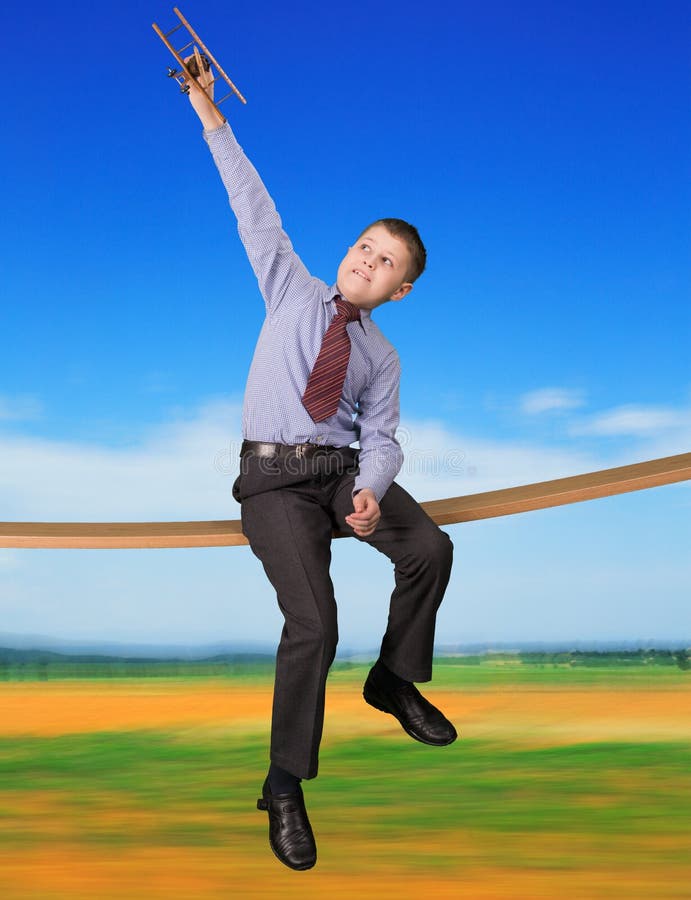 Boy Playing with Plane Model Stock Photo - Image of airplane, person ...