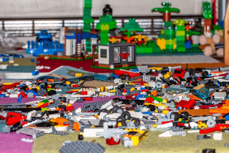 Boy Playing with Plastic Construction Toys on the Floor. Stock Photo ...