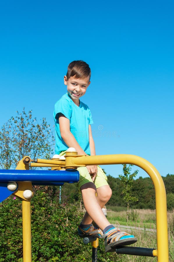 Boy Playing on the Playground Stock Image - Image of health, child ...