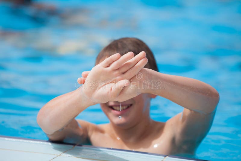 The boy out of the pool stock image. Image of pool, play - 24555329