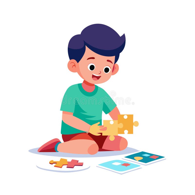 Boy Playing Puzzle Game, Educational and Cognitive Development for Kids ...