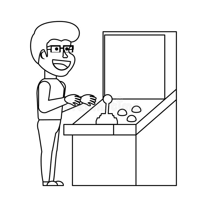 Boy Playing in Retro Console Video Game Machine Stock Illustration ...