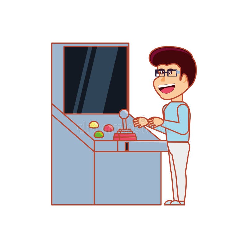 Boy Playing in Retro Console Video Game Machine Stock Illustration ...