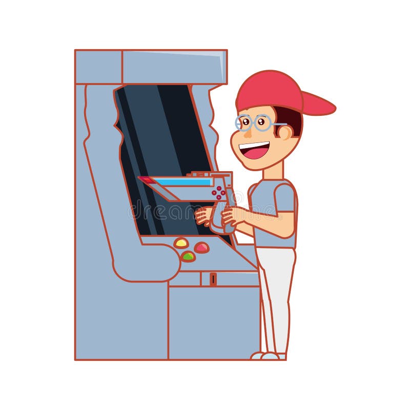 Boy Playing in Retro Console Video Game Machine Stock Illustration ...