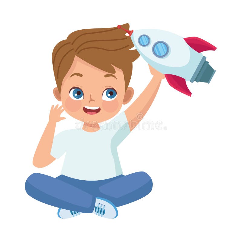Boy playing with rocket stock vector. Illustration of schoolboy - 228738868