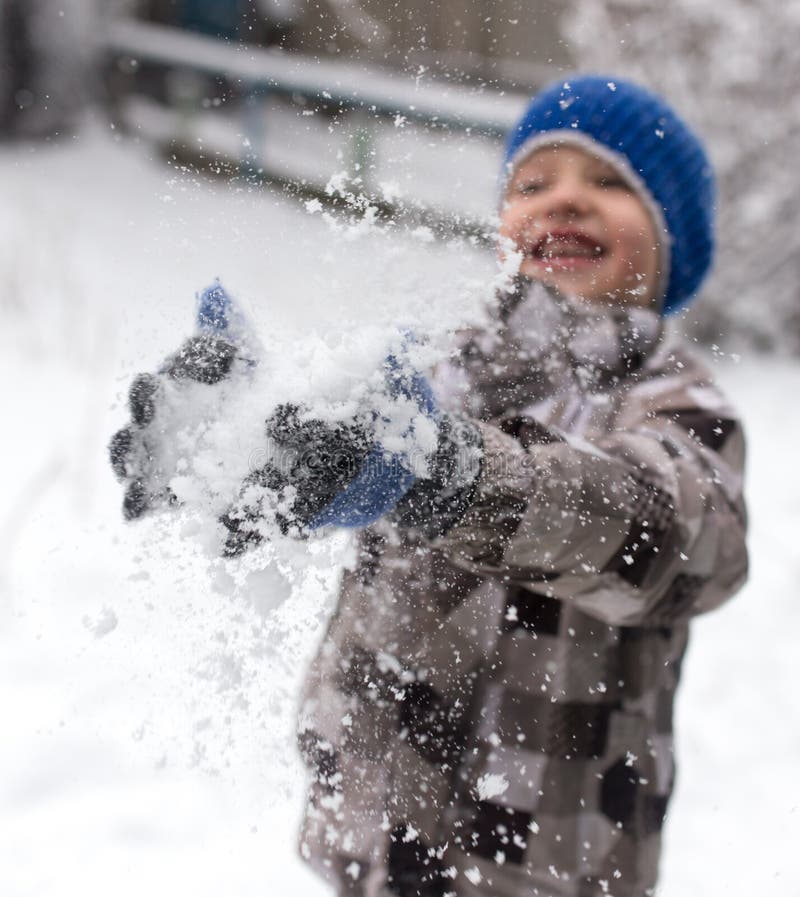 Boy Playing with Snow in Winter Stock Image - Image of snowy, baby ...
