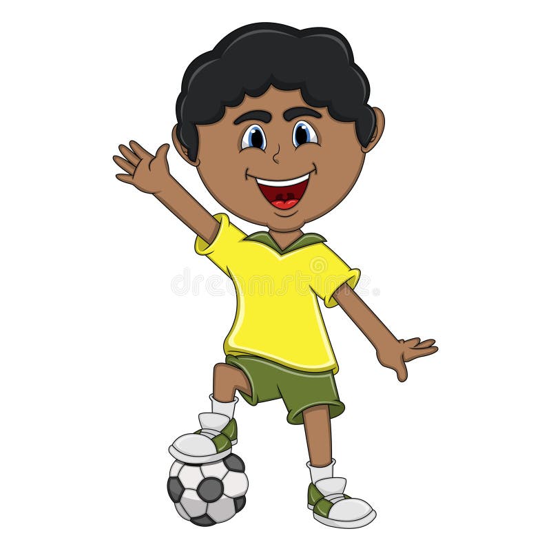 A Boy Playing Soccer and Wave His Hand Cartoon Stock Vector ...