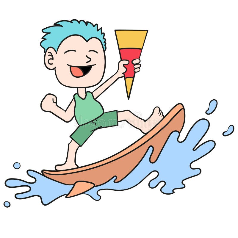 Boy is Playing Surfing on the Beach. Doodle Icon Image Stock Vector ...