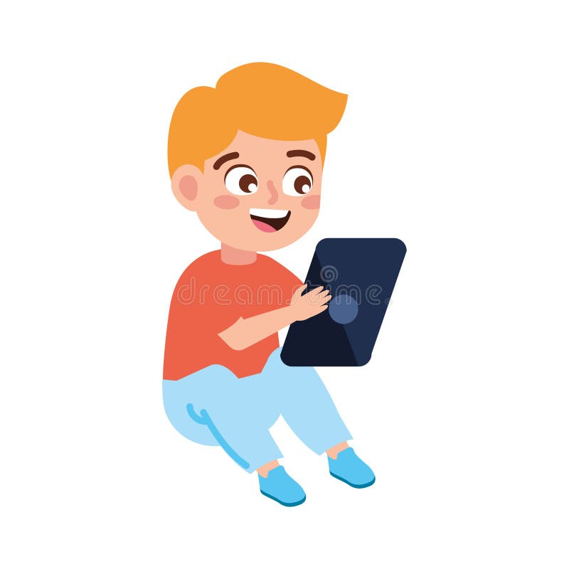 Boy Playing on Tablet Icon stock vector. Illustration of entertainment ...