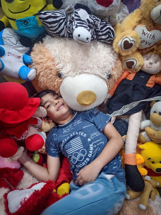 Boy Playing with Teddy Bears and Soft Toys Editorial Image - Image of ...
