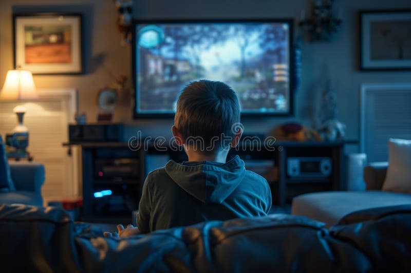Boy Playing Video Game in Living Room Stock Illustration - Illustration ...