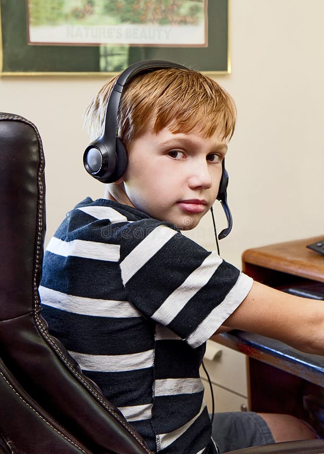 Boy Playing Video Games on Computer Stock Image - Image of focus ...