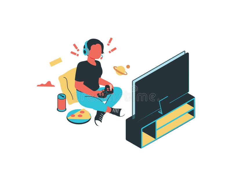 A Girl Playing Video Games. Vector Illustration in Flat Cartoon Style ...