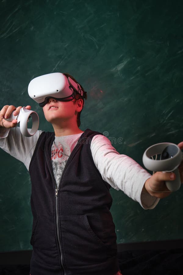 A Boy Playing with VR Headset Stock Image - Image of internet ...
