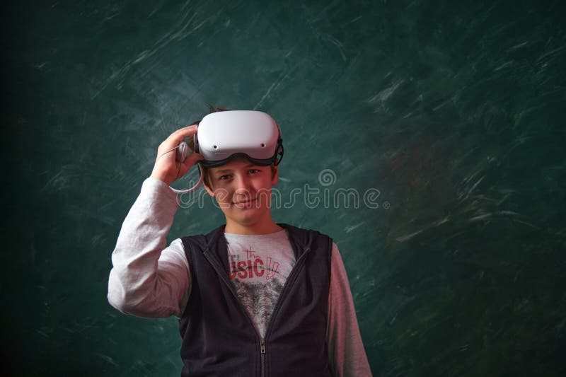 A Boy Playing with VR Headset Stock Image - Image of game, future ...