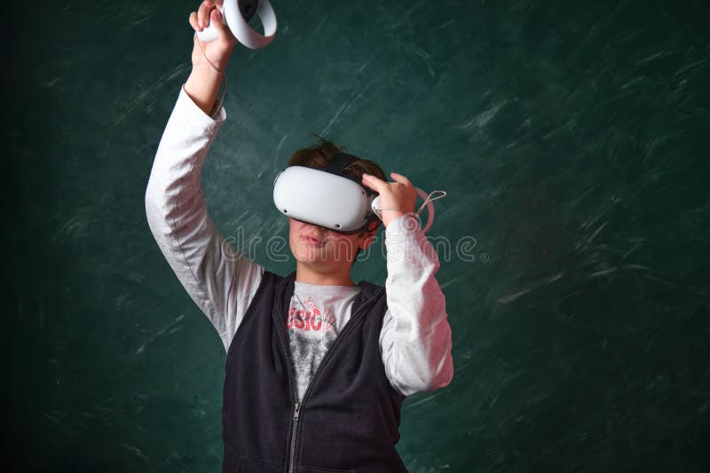 A Boy Playing with VR Headset Stock Image - Image of smart, simulation ...