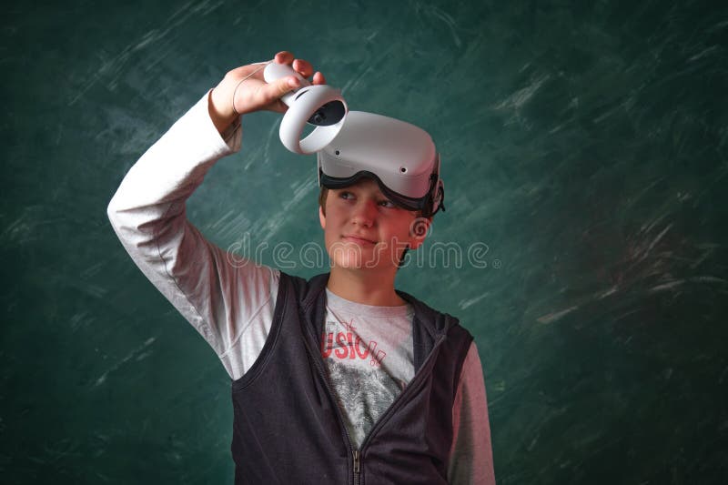 A Boy Playing with VR Headset Stock Photo - Image of fiction, gadget ...