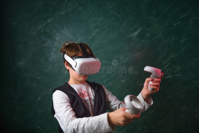 A Boy Playing with VR Headset Stock Image - Image of connection ...