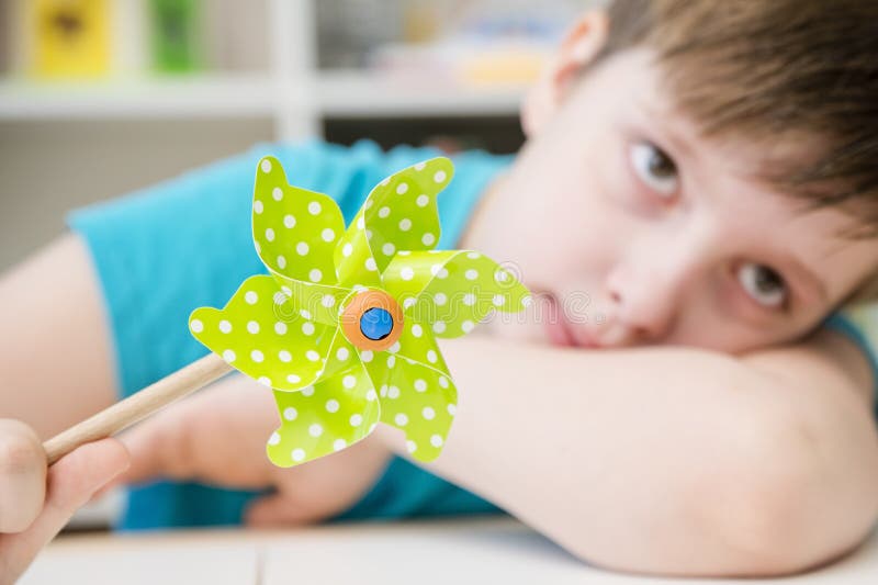 Boy Playing with Windmill at Home. Stock Image - Image of lifestyle ...