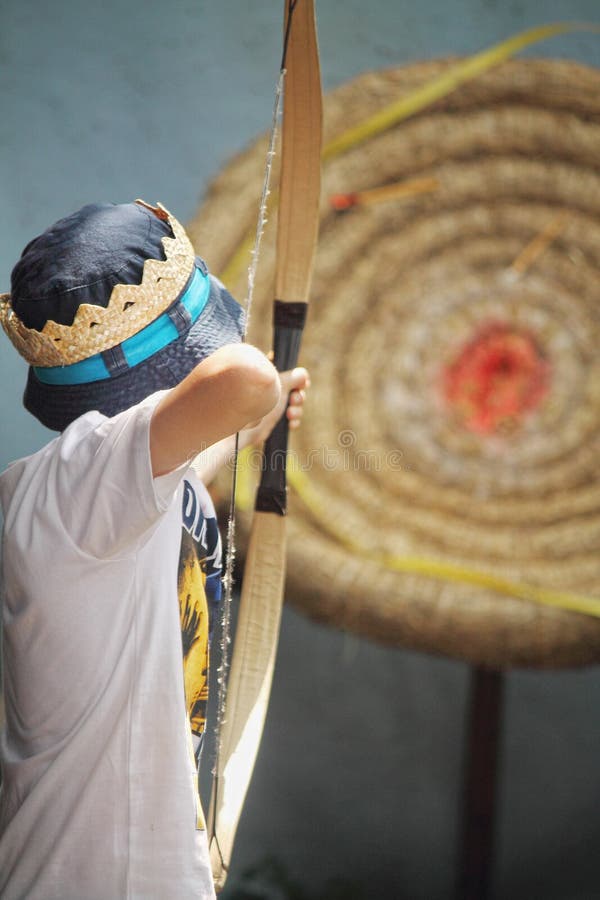 The Boy Plays with a Bow and an Arrow Stock Image - Image of life ...