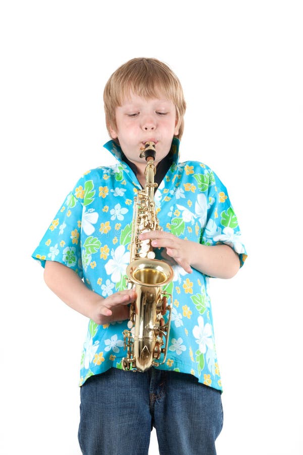 Child Playing Music on Saxophone Stock Image - Image of isolated, tune ...