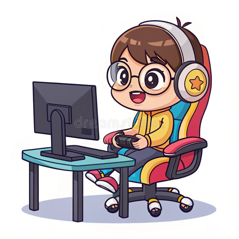 Boy Plays Video Games at Home, Happy, Illustration Stock Illustration ...