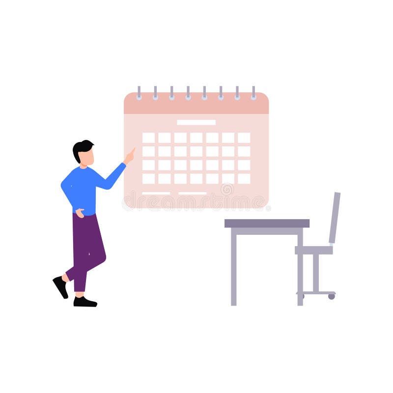 A Boy is Pointing at the Calendar in the Office Stock Illustration ...