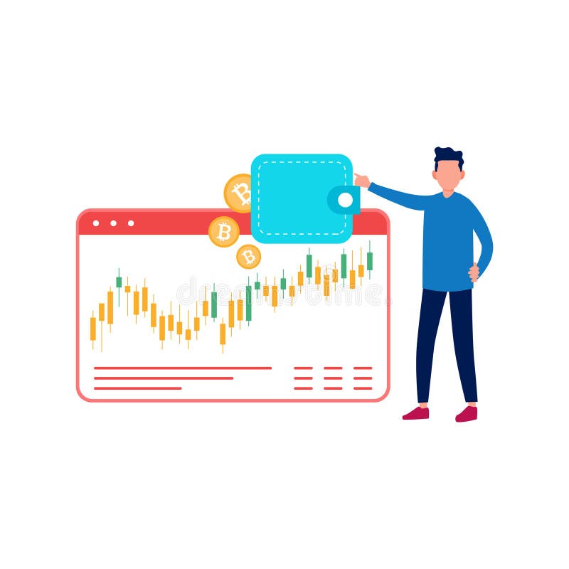Boy Pointing at a Candlestick Graph on a Web Page Stock Illustration ...