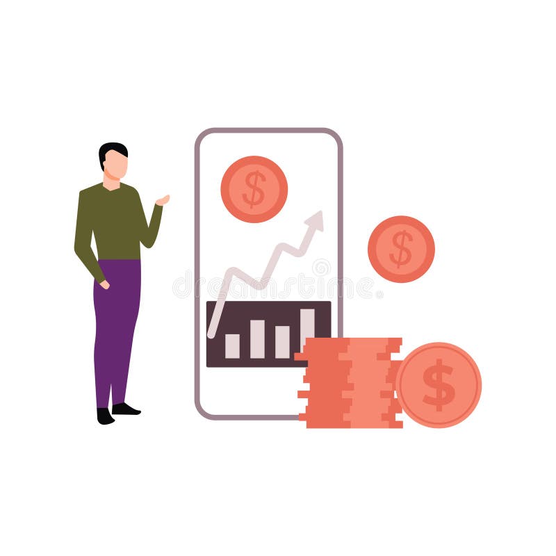 The Boy is Pointing at the Bar Graph Stock Illustration - Illustration ...