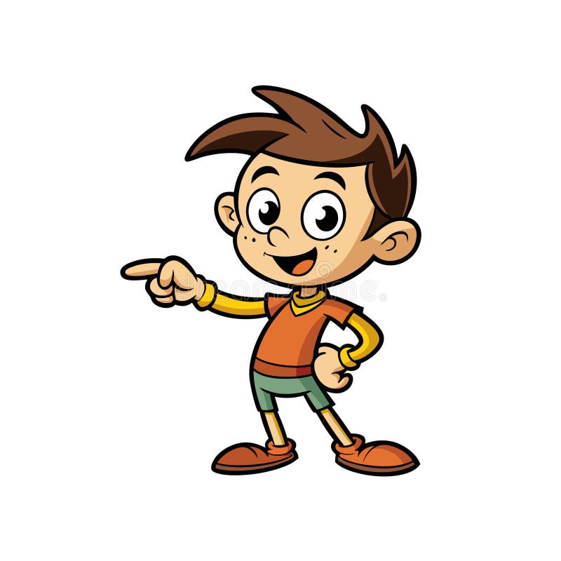 Boy Pointing and Gesturing in Retro Style Stock Illustration ...