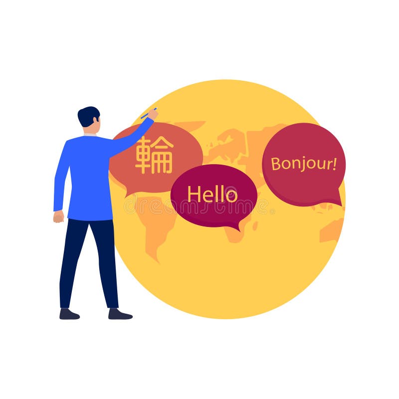 The Boy is Pointing at the Global Languages Stock Illustration ...