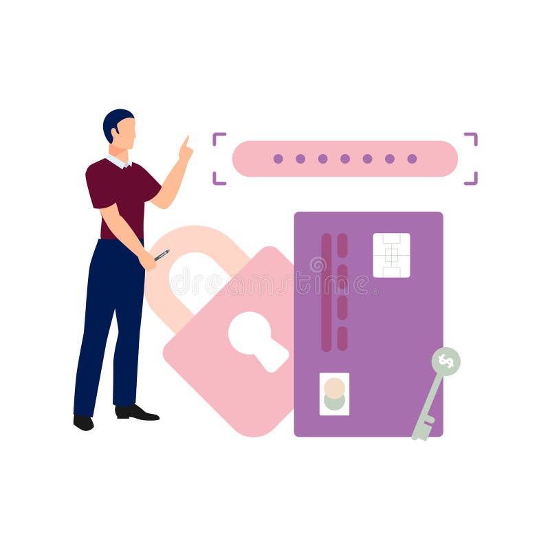 Boy Pointing at Locked Credit Card Stock Illustration - Illustration of ...