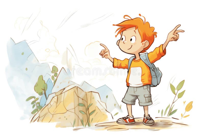 Boy Pointing Out a Direction To Go while Hiking Stock Image - Image of ...