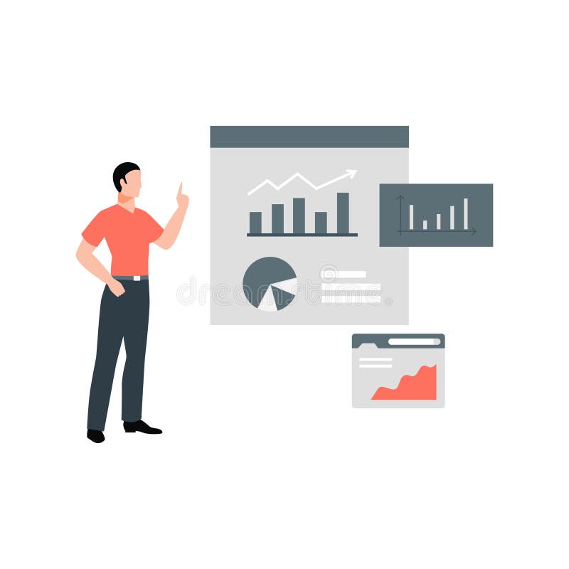 The Boy is Pointing To the Bar Graph Stock Vector - Illustration of ...