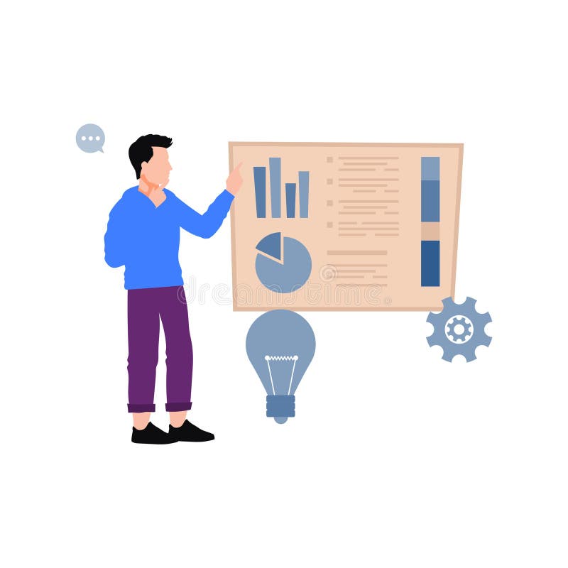 The Boy is Pointing To the Bar Graph Stock Vector - Illustration of ...