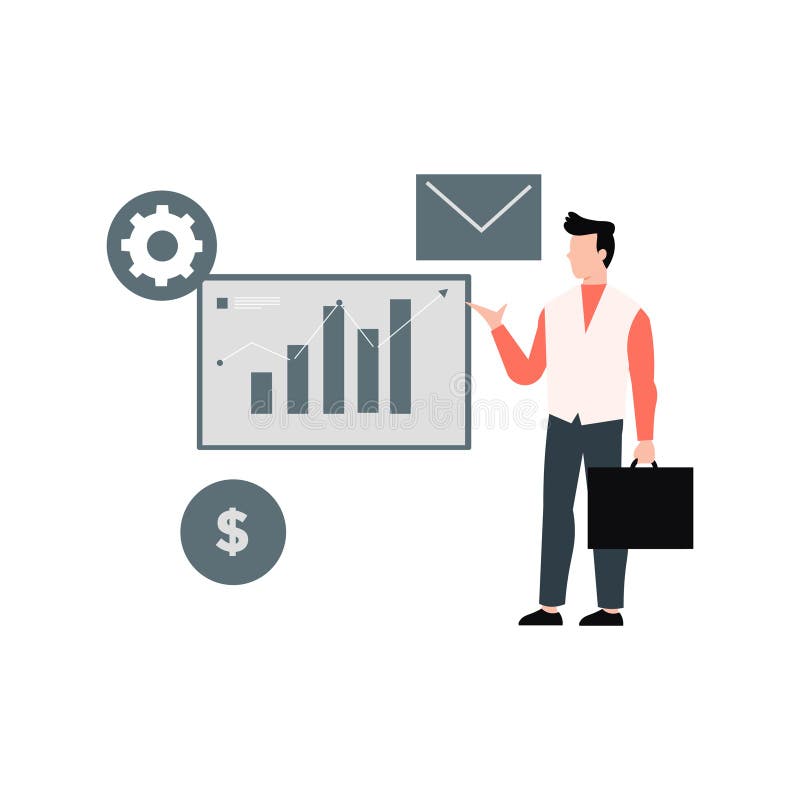 The Boy is Pointing To Business Bar Graph Stock Illustration ...